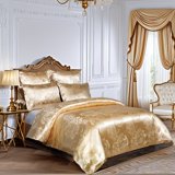 Luxury Gold Floral Duvet Cover Set - Jacquard Bedding, 3-Piece Jacquard ...
