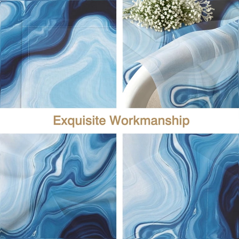 Blue and White Marble Pattern Sheer Curtains, Voile Drapes with Dual ...