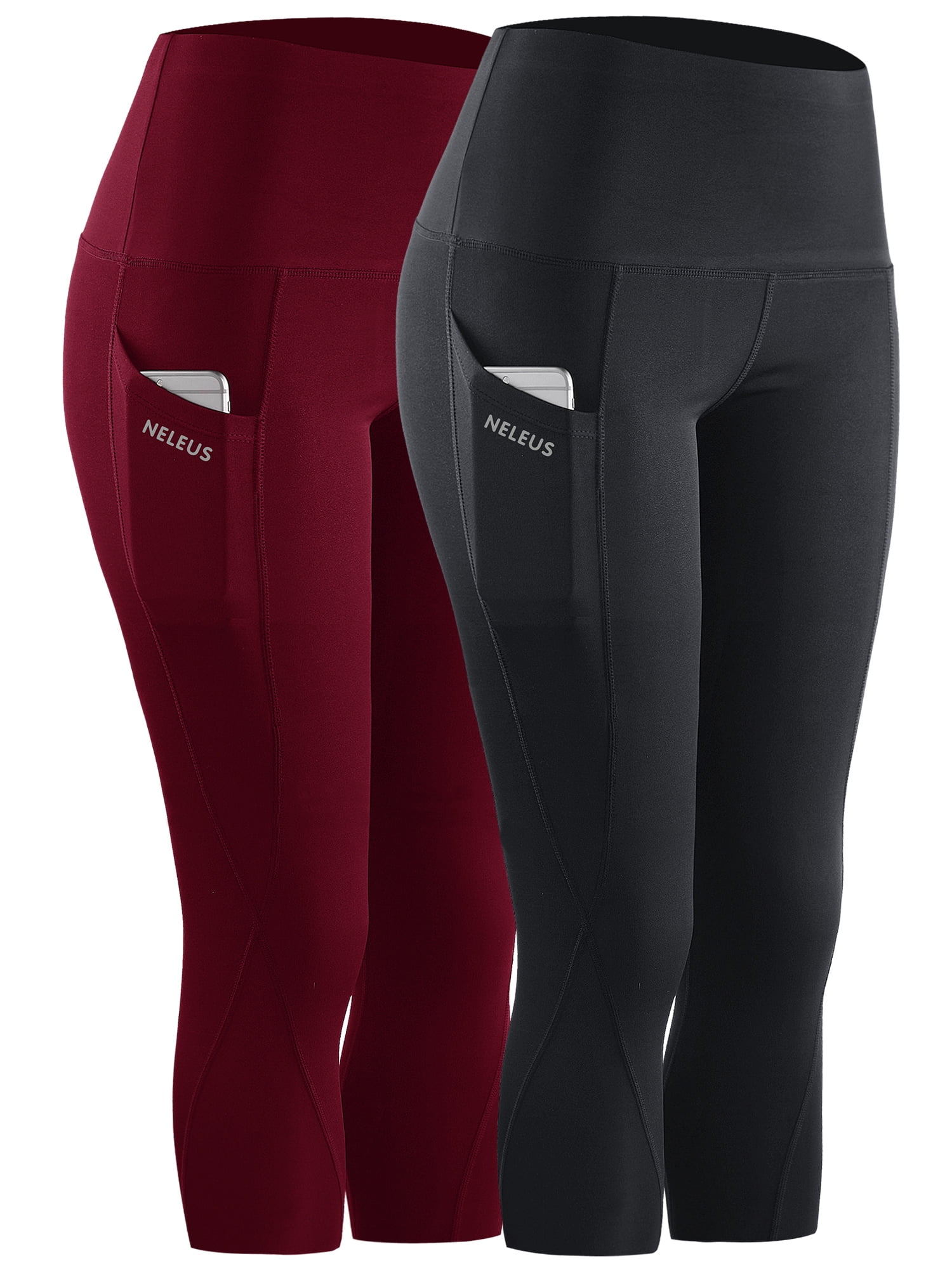 NELEUS Womens Tummy Control High Waist Capri Yoga Leggings with Pocket ...