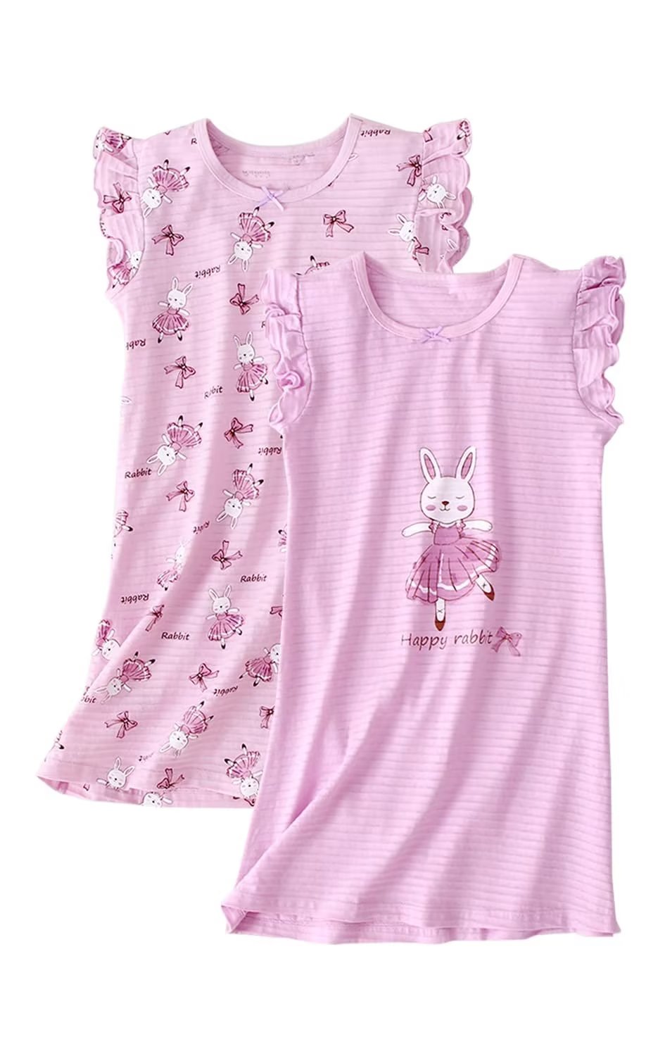 BANGSAUR Girls Nightgowns 2-Pack 100%Cotton Flutter Sleeve Night Dress ...