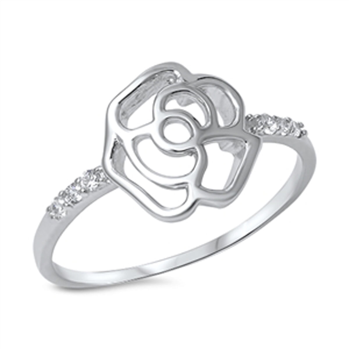 Sterling Silver Womens Flawless Colorless Cubic Zirconia Cutout Flower