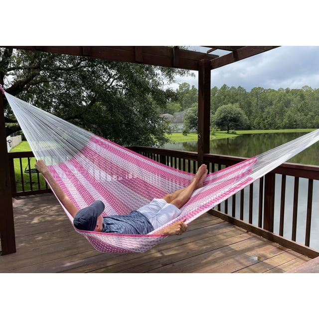 Largo 2 Person Handmade Mayan Woven Cotton Hammock in Pink / White ...