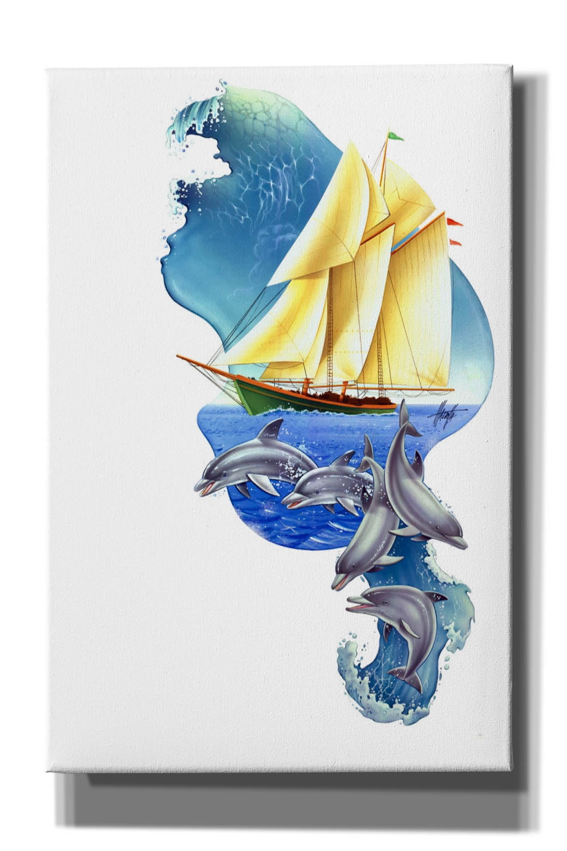 Epic Graffiti 'Sailboat Dolphin Wave' by James Mazzotta, Canvas Wall ...