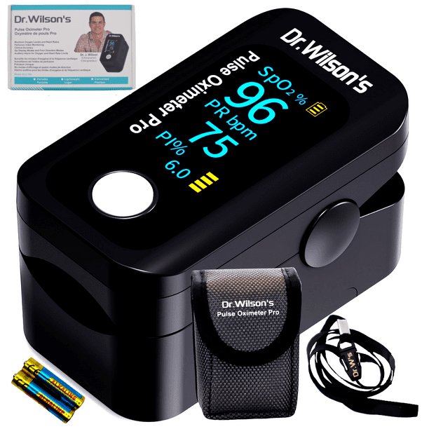 Dr. Wilson's Pulse Oximeter – Accurate SP02, Pulse Rate & Perfusion Index. OLED Display, Alarm ...