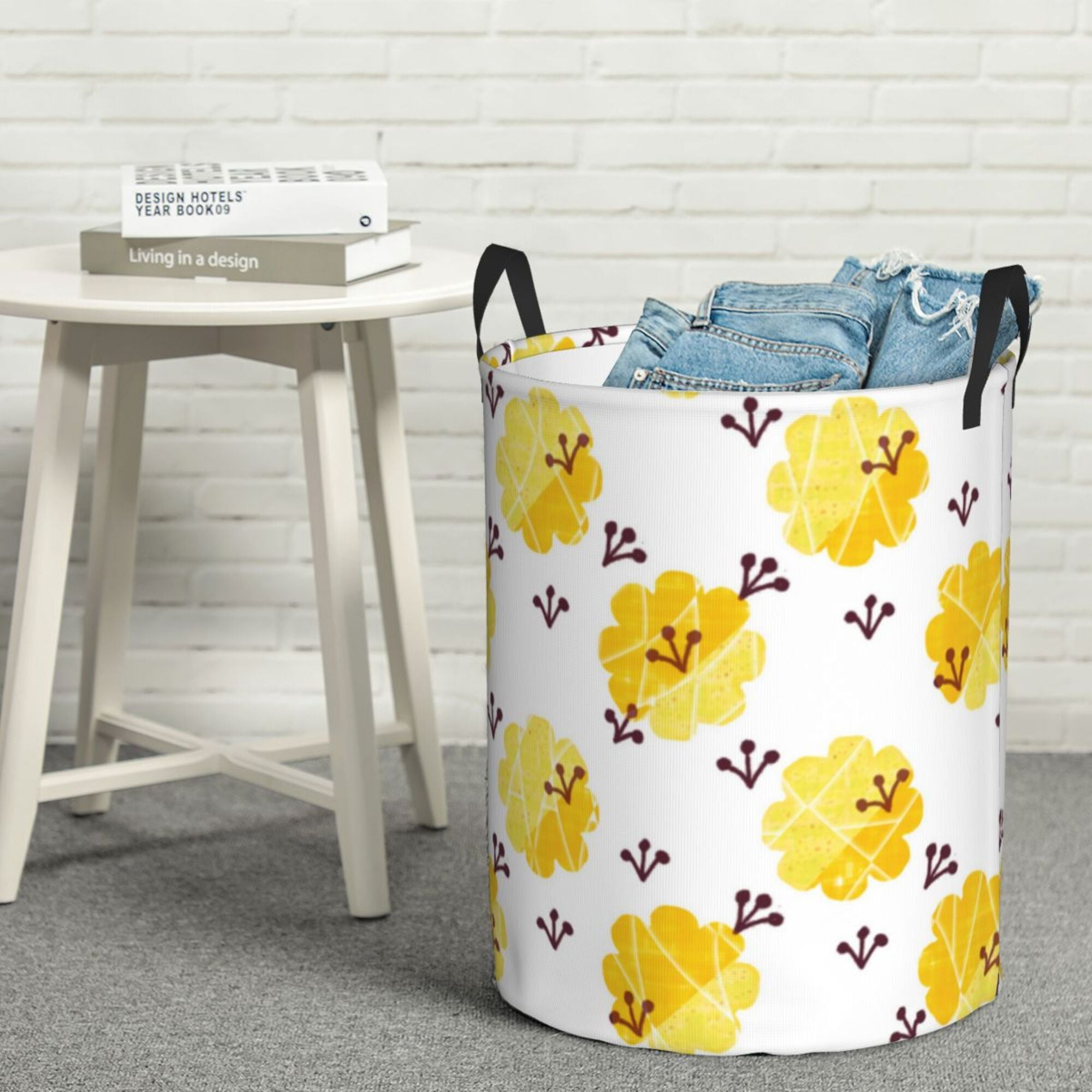 YFYANG Waterproof Laundry Hamper, Yellow Polka Dot Flowers Laundry ...
