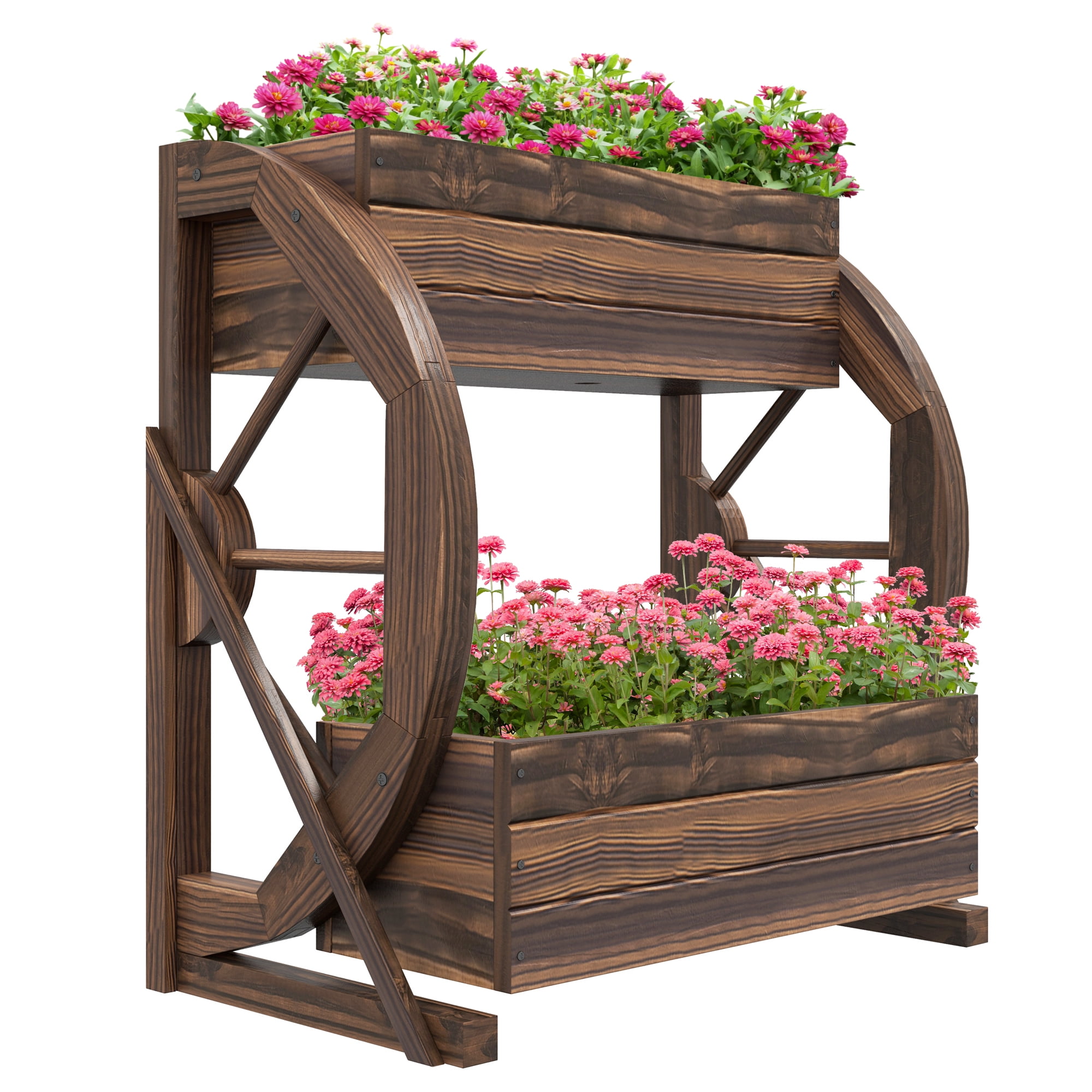 Click here for Outsunny Wooden Wagon Planter Box 2-Tier Decorativ... prices