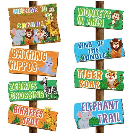 8 Pieces Safari Jungle Animals Zoo Signs 3 Pieces Letter Stickers and ...