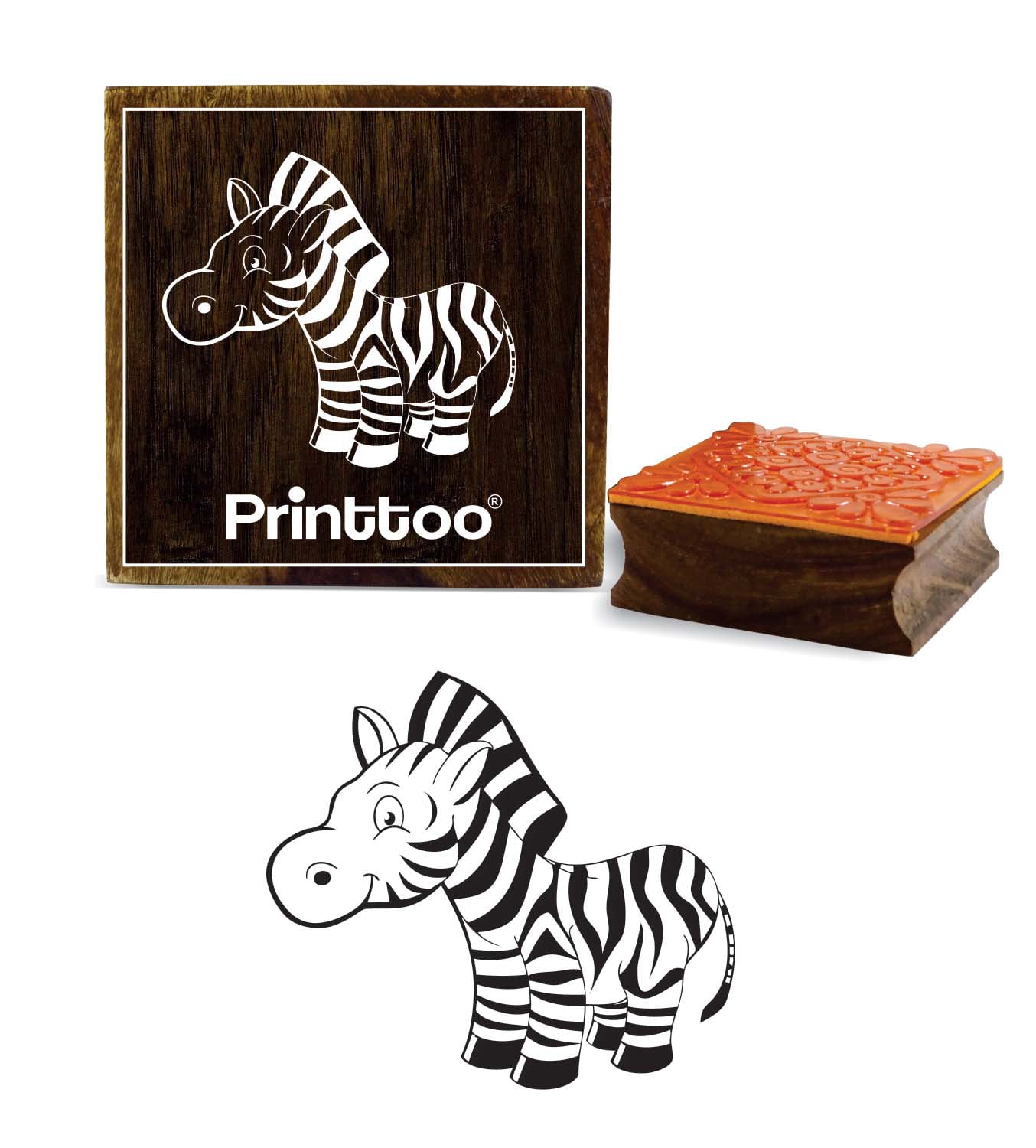 Printtoo Zebra Pattern Wooden Square Rubber Stamp Craft Textile Brown ...