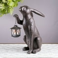 Melrose 16-Inch High Black Rabbit Tealight Candle Lantern Statue, Resin ...