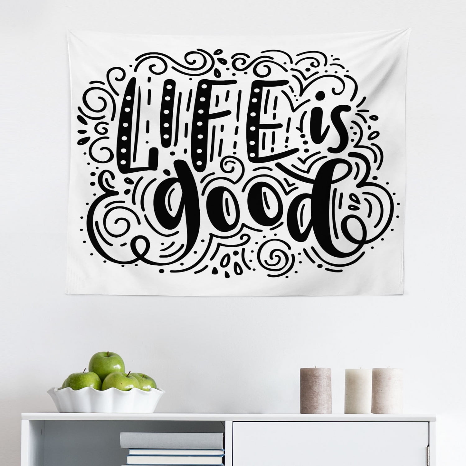 Yellow and White Tapestry, Happy Word with a Smiling Mouth Flat Design ...