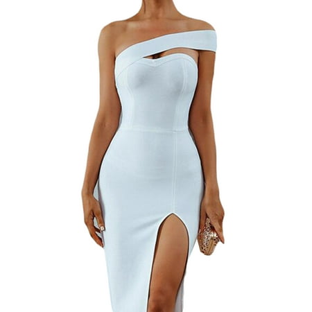 Women Evening Dress, Off Shoulder Low Chest Solid Color High Split ...