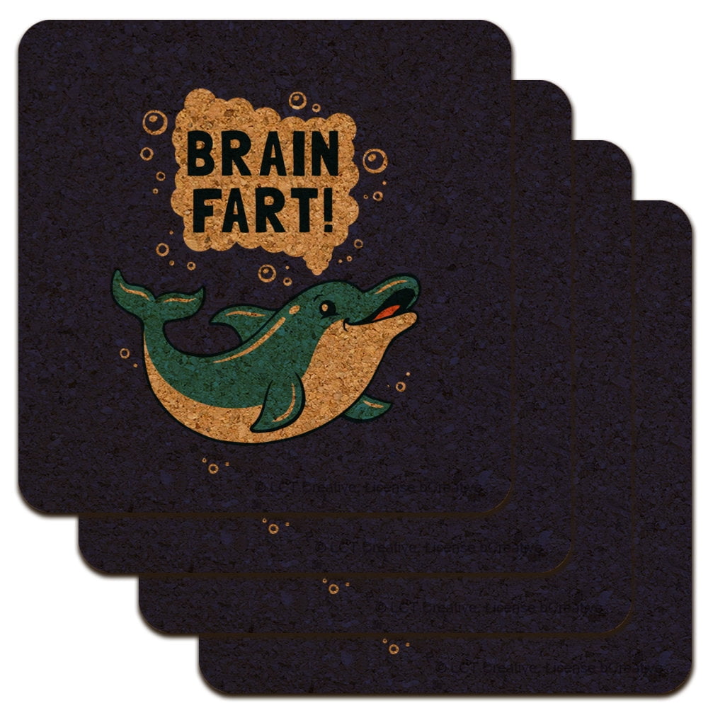Brain Fart Dolphin Funny Humor Low Profile Novelty Cork Coaster Set ...