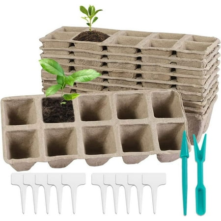10 Pack Seed Starter Tray 100 Cell Peat Pots Kits Transplant Seedlings ...