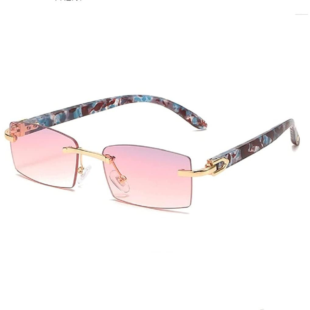 Slim Rimless Rectangular Metal & Wood Art Aviator Sunglasses - Walmart.com