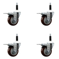 3 Inch Gray Poly Wheel Swivel 5/8 Inch Threaded Stem Caster Total Lock ...