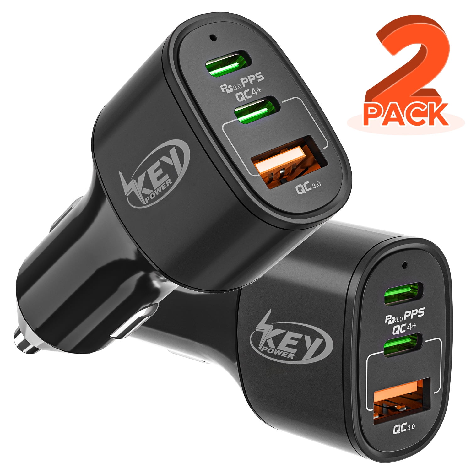 Key Power 60W Dual USB C Car Charger & 1 USB-A Quick Charge Adapter, PD ...