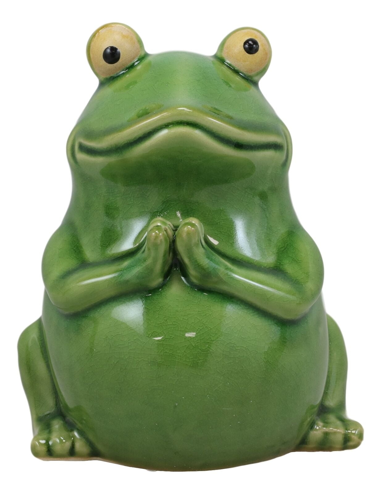 Ebros 7.25" Tall 'Hoppy' Wishes Ceramic Yoga Green Frog Praying Frogs ...