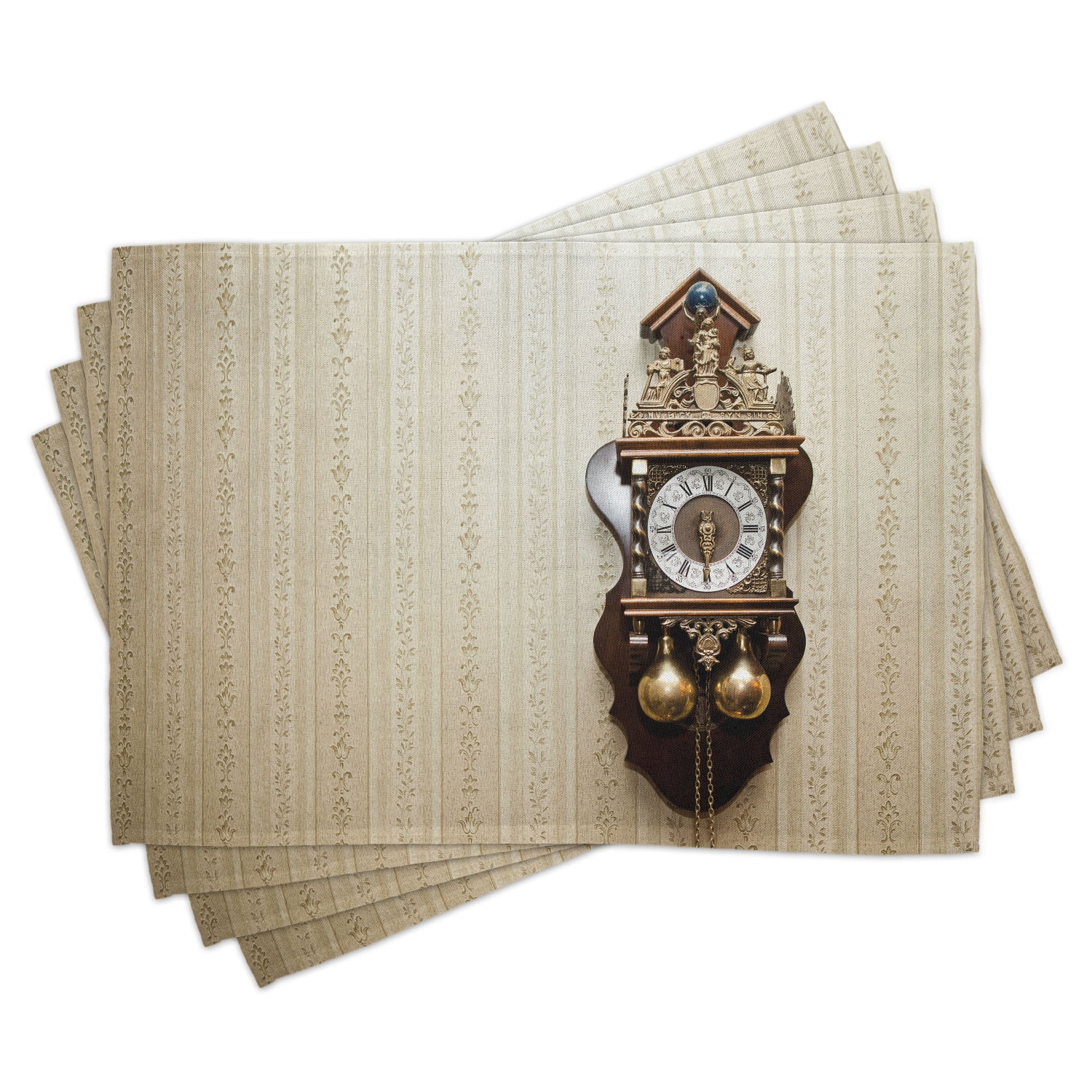 Ambesonne Antique Place Mats Set of 4, Wood Wall Carving Clock ...
