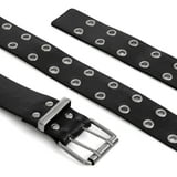 Skeleteen Double Grommet Punk Belt - Black Faux Leather 2 Prong and ...
