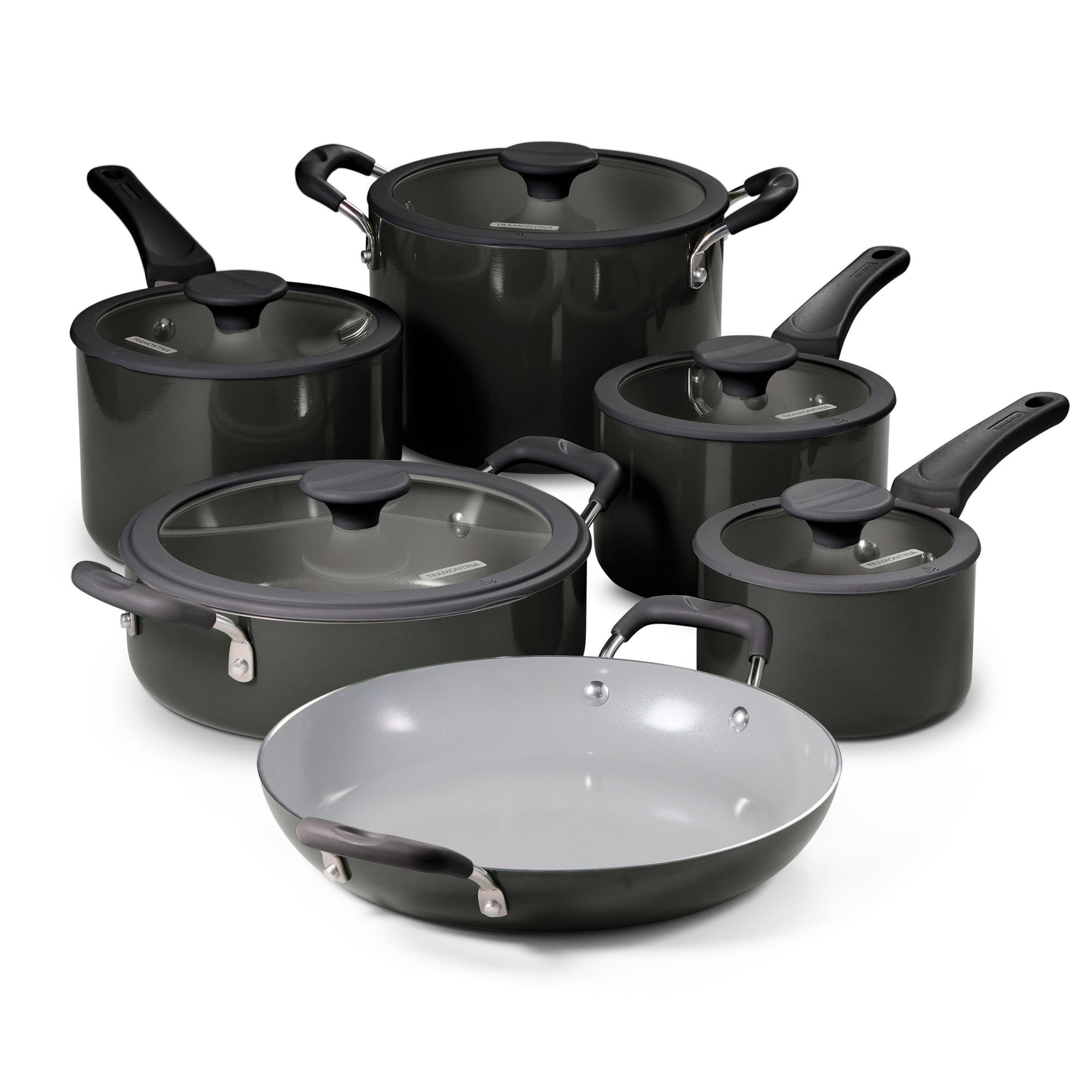 Tramontina 11 Piece Ceramic Nonstick Nesting Cookware Set Stackable ...