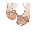 Women Bowknot Crystal Heel Sandals Square Toe Rhinestone Decor Ankle ...