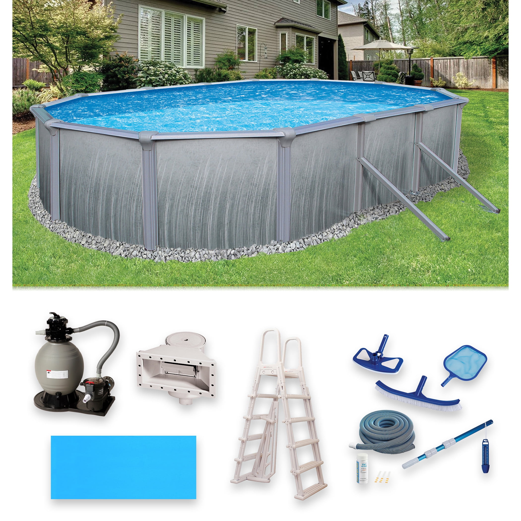 Blue Wave Martinique 15-ft x 30-ft Oval 52-in Deep 7-in Top Rail Metal ...