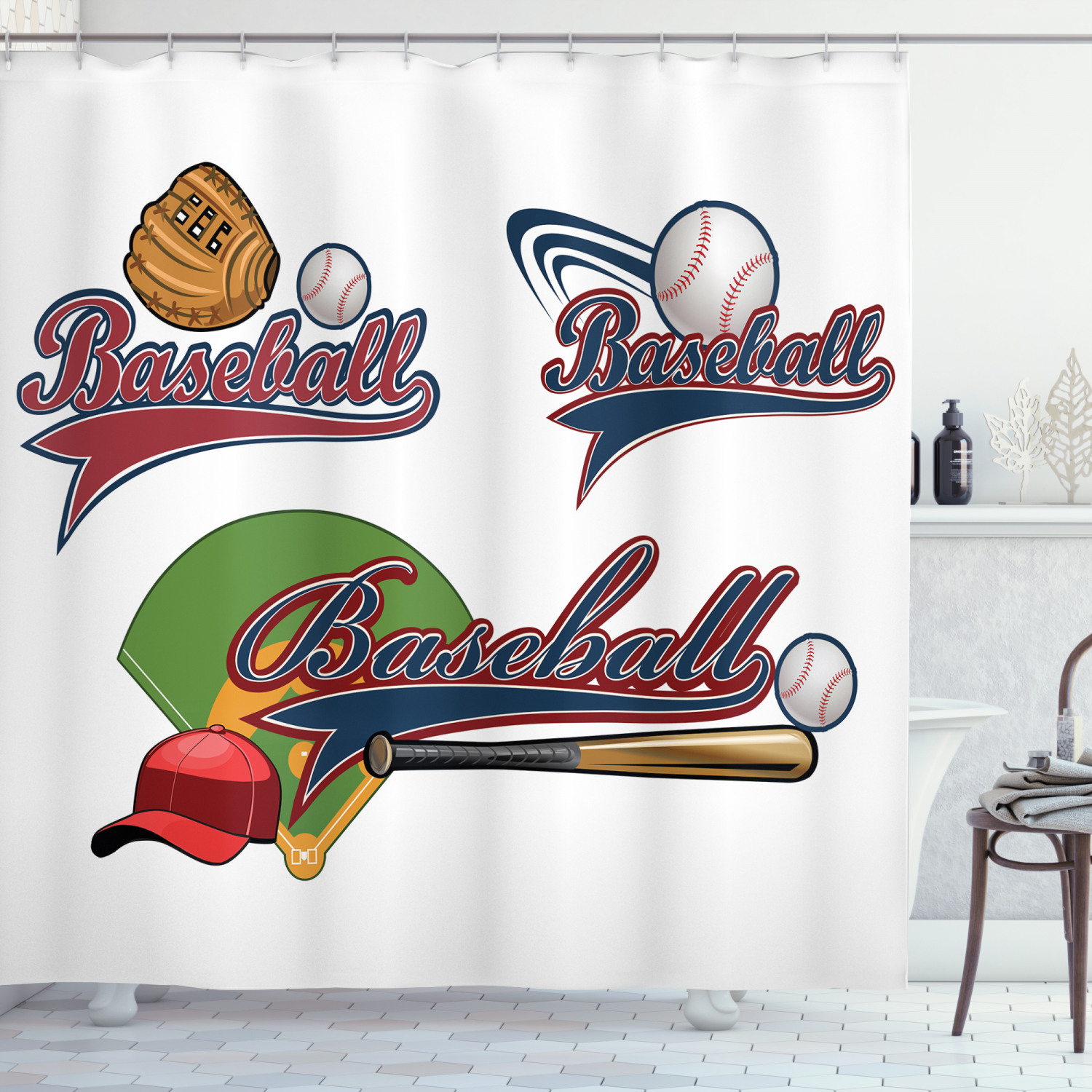 Ambesonne Colorful Shower Curtain, Baseball Mitt Ball, 69"Wx70"L ...