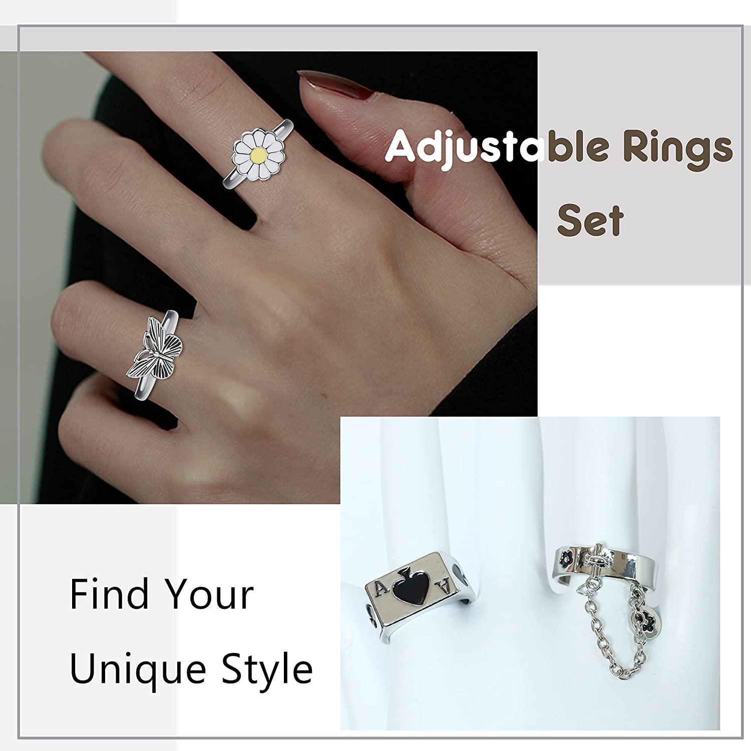 Buy 12 Pcs Goth Punk Rings Set Frog Mushroom Chain Crying Face Poker ...