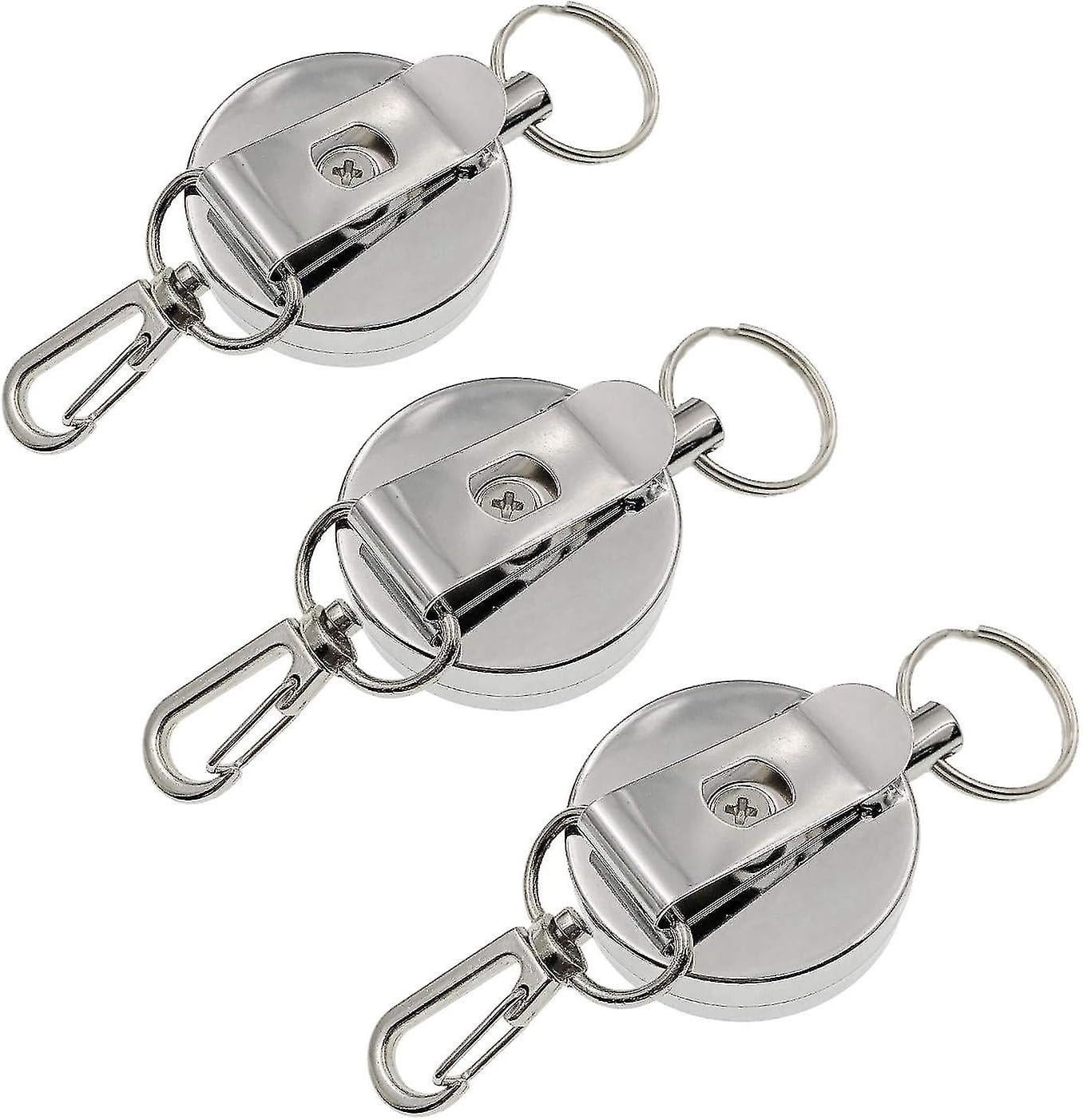 3 llaveros retráctiles con clip para cinturón y cadena de acero para ...