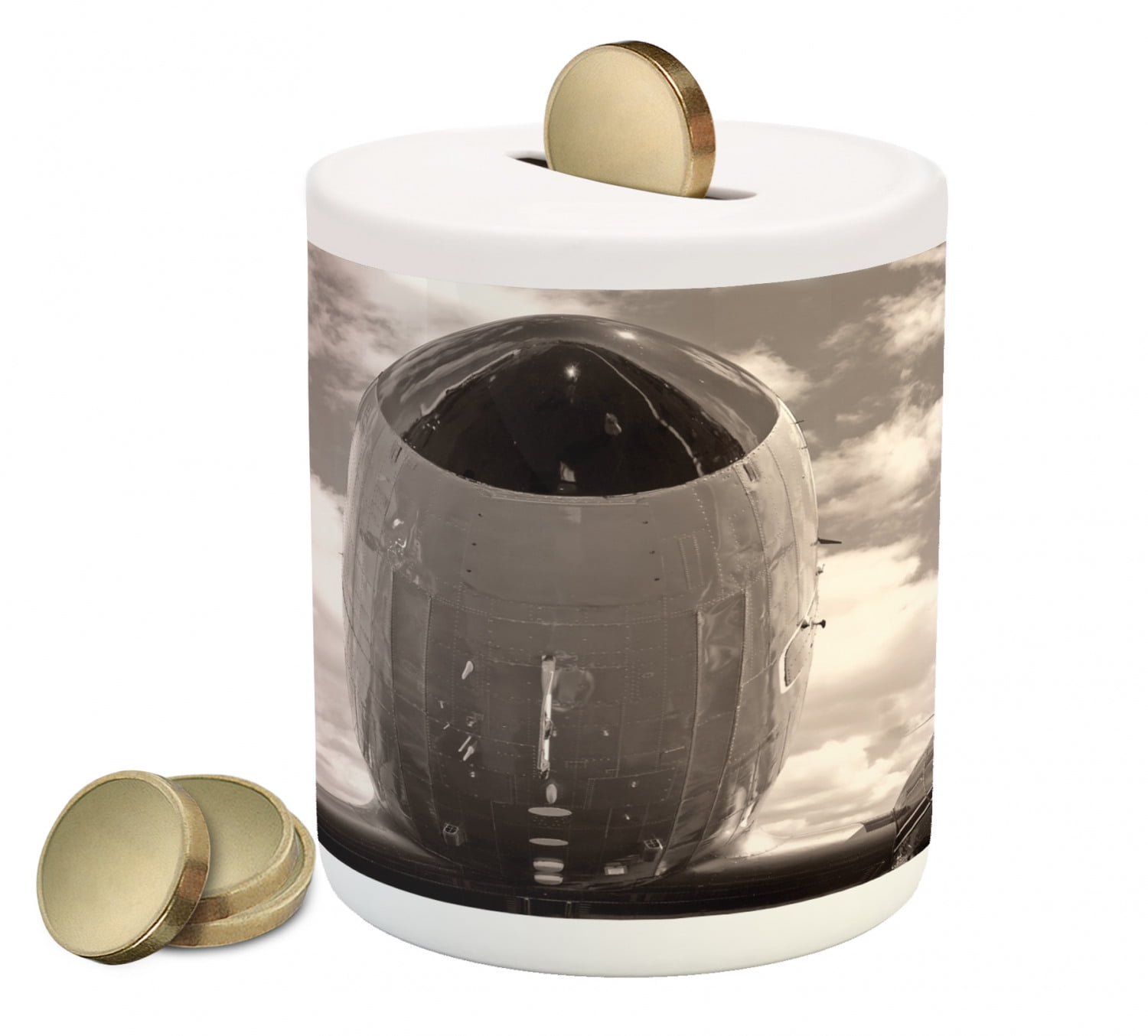 Vintage Airplane Piggy Bank, Turboprop Airplane Nose Close up View and ...