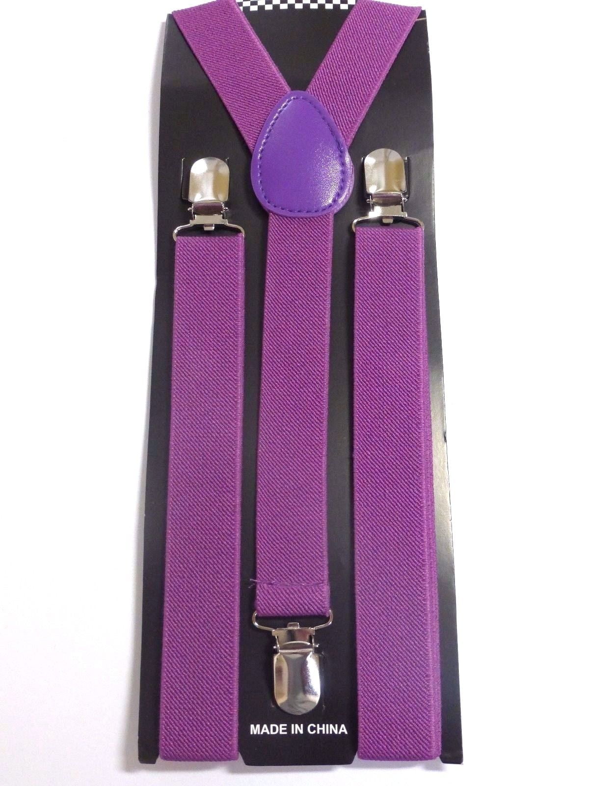 Purple Mens Womens Clip-on Suspenders Elastic Y-Shape Adjustable Braces ...