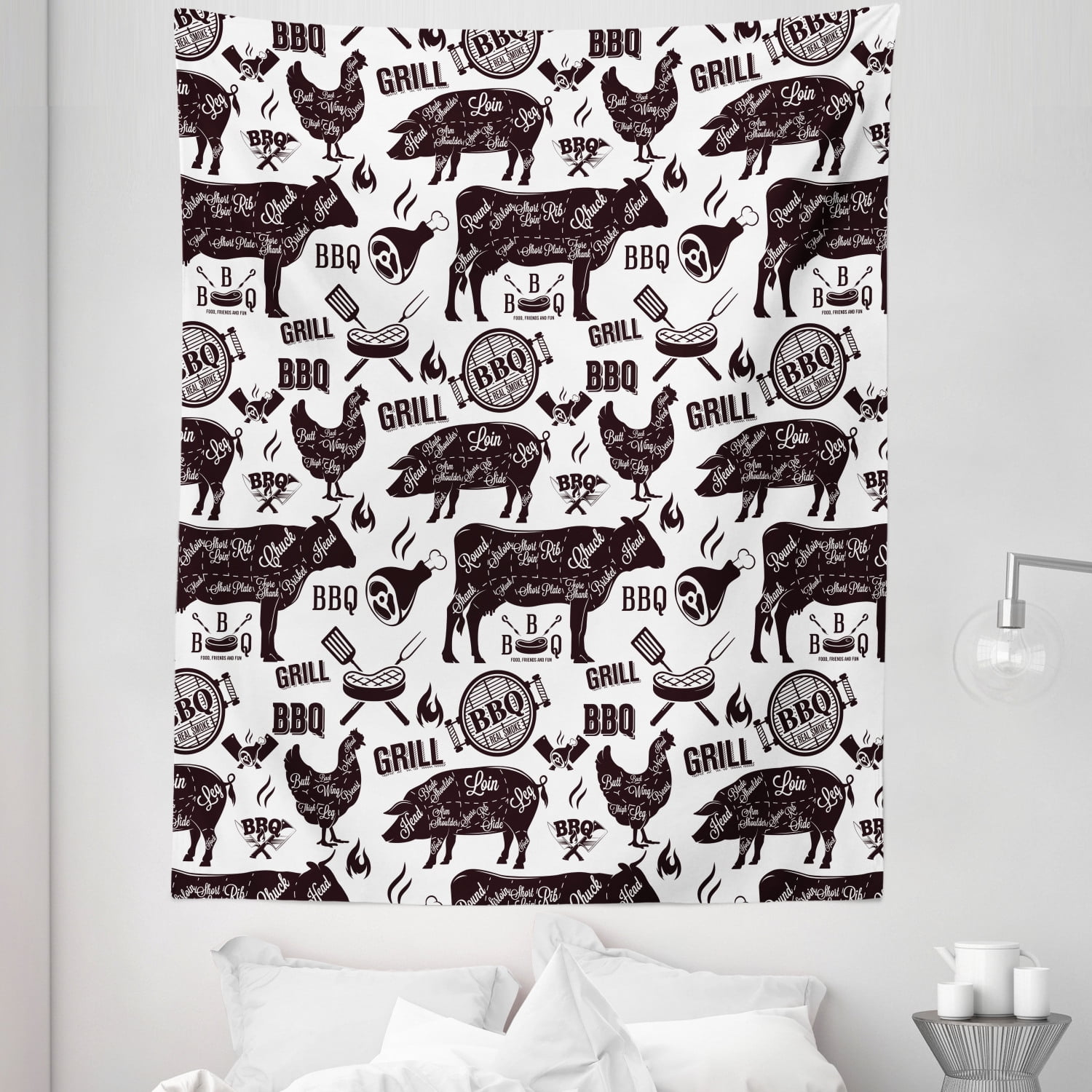 BBQ Tapestry, Food Friends and Fun Real Smoke Grill Beef Cuts Cooking ...