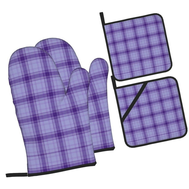 Purple Plaid Oven Mitts and Pot Holders Sets Baking Sets for Kitchen ...