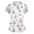 AHMOMEI Cartoon Animal Print Scrubs Top for Women S-5XL Plus Size Nurse ...