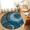 Abstract Nested Rings Large Round Rug 8Ft Blue White Concentric Circle ...