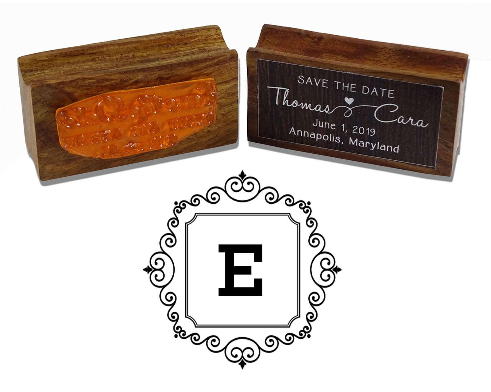 Printtoo Square Swirl Border Monogram Letter E Initial Wood Mounted ...