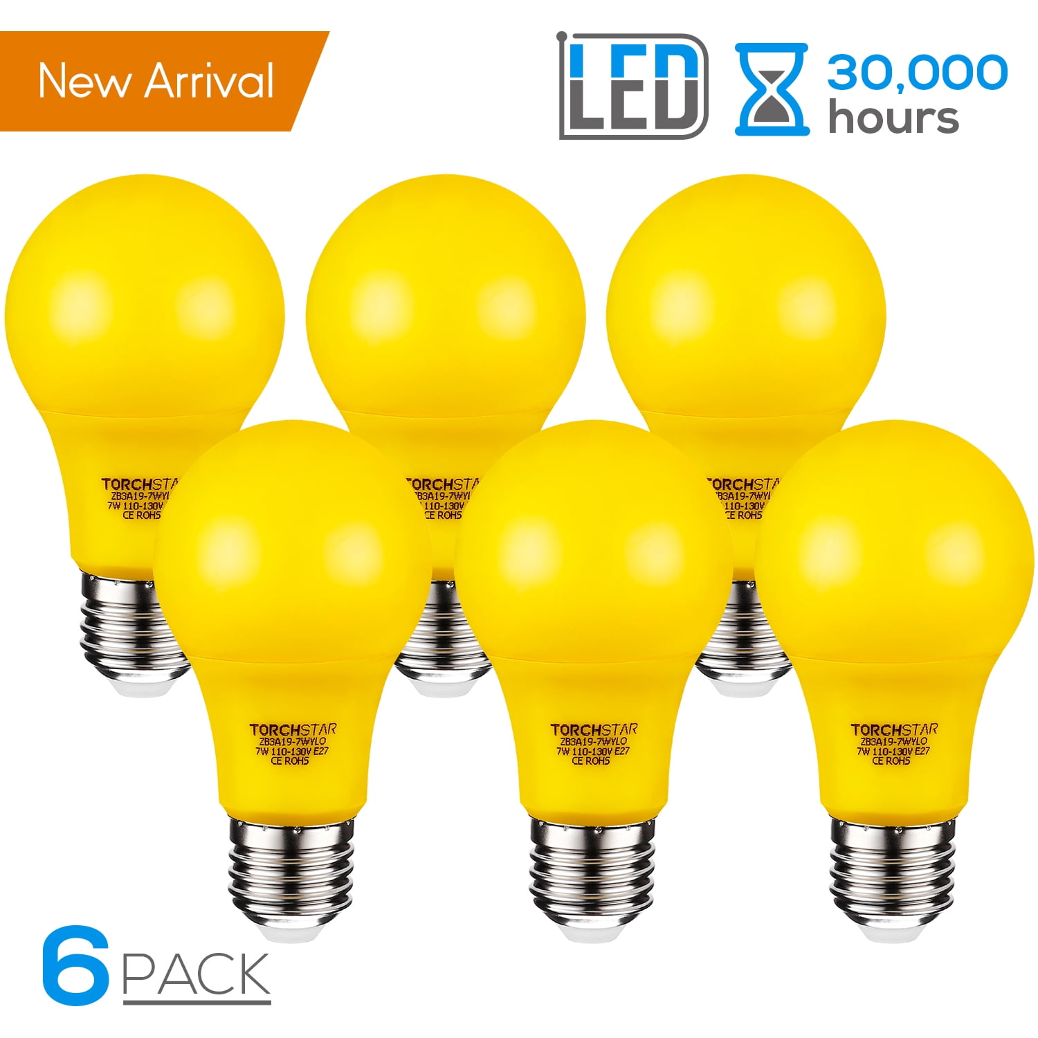 TORCHSTAR LED A19 Yellow Bulbs, 8W (40W Equivalent) Light Bulb, E26/E27 ...