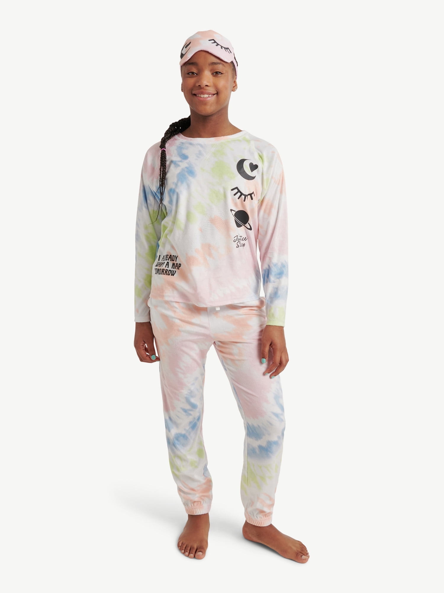 Justice Girls Long Sleeve Crew Top with Jogger Pants and a Sleep Mask 3 ...