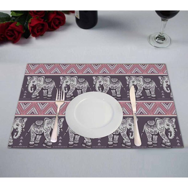 PKQWTM lotus ethnic elephant Kitchen Dining Table Mats Placemats Size ...