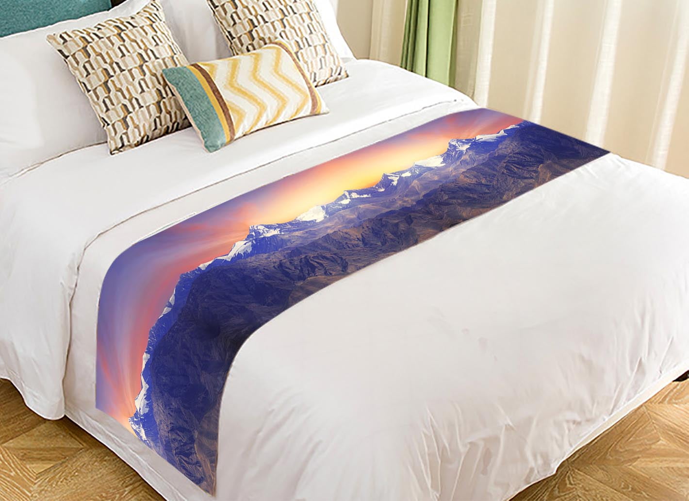 PKQWTM Himalayas Mountains Beautiful Sunrise Scenery Bed Runner Bedroom ...