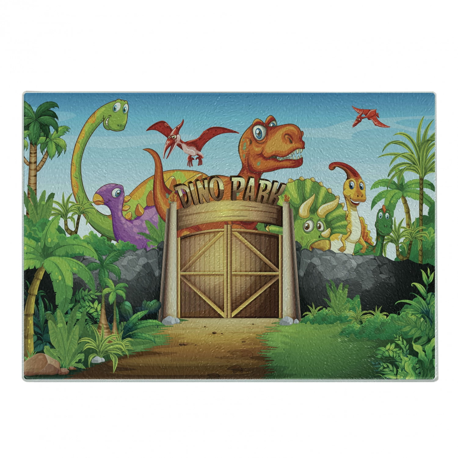Zoo Cutting Board, Dinosaurs Living in Park Cartoon Prehistoric ...