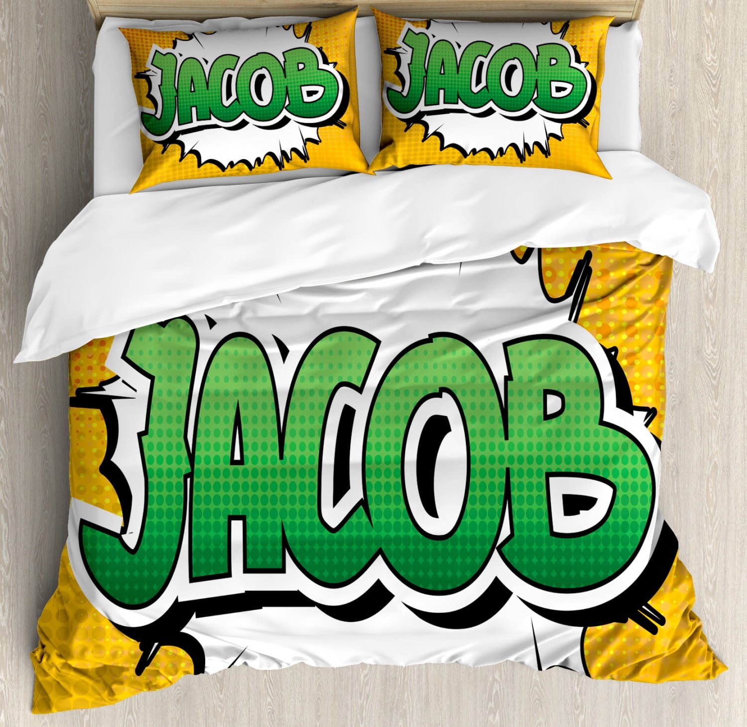 Jacob Queen Size Duvet Cover Set, Personal Male Name in Green Shades on ...