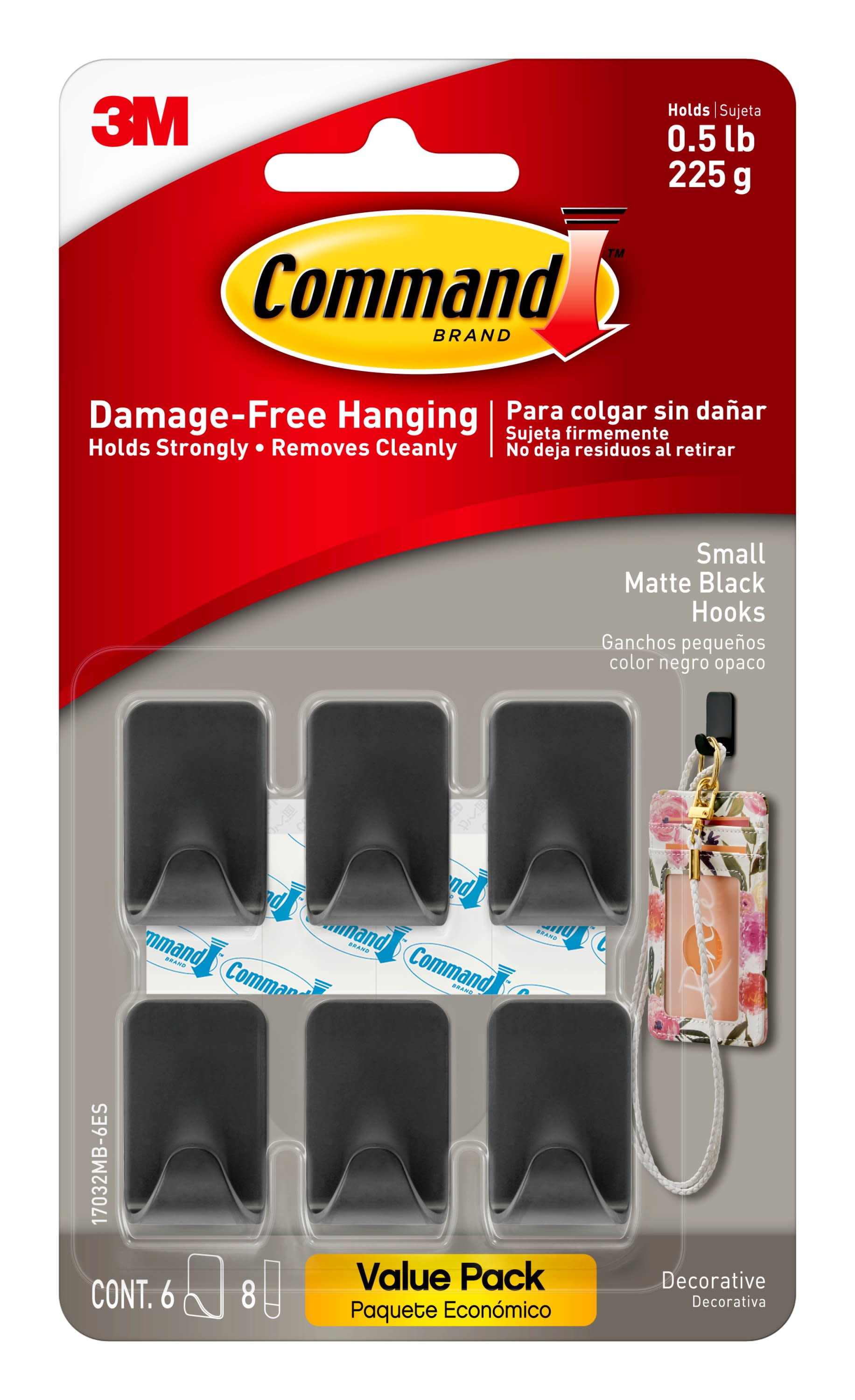 Command Small Matte Black Hooks, 6 Wall Hooks - Walmart.com
