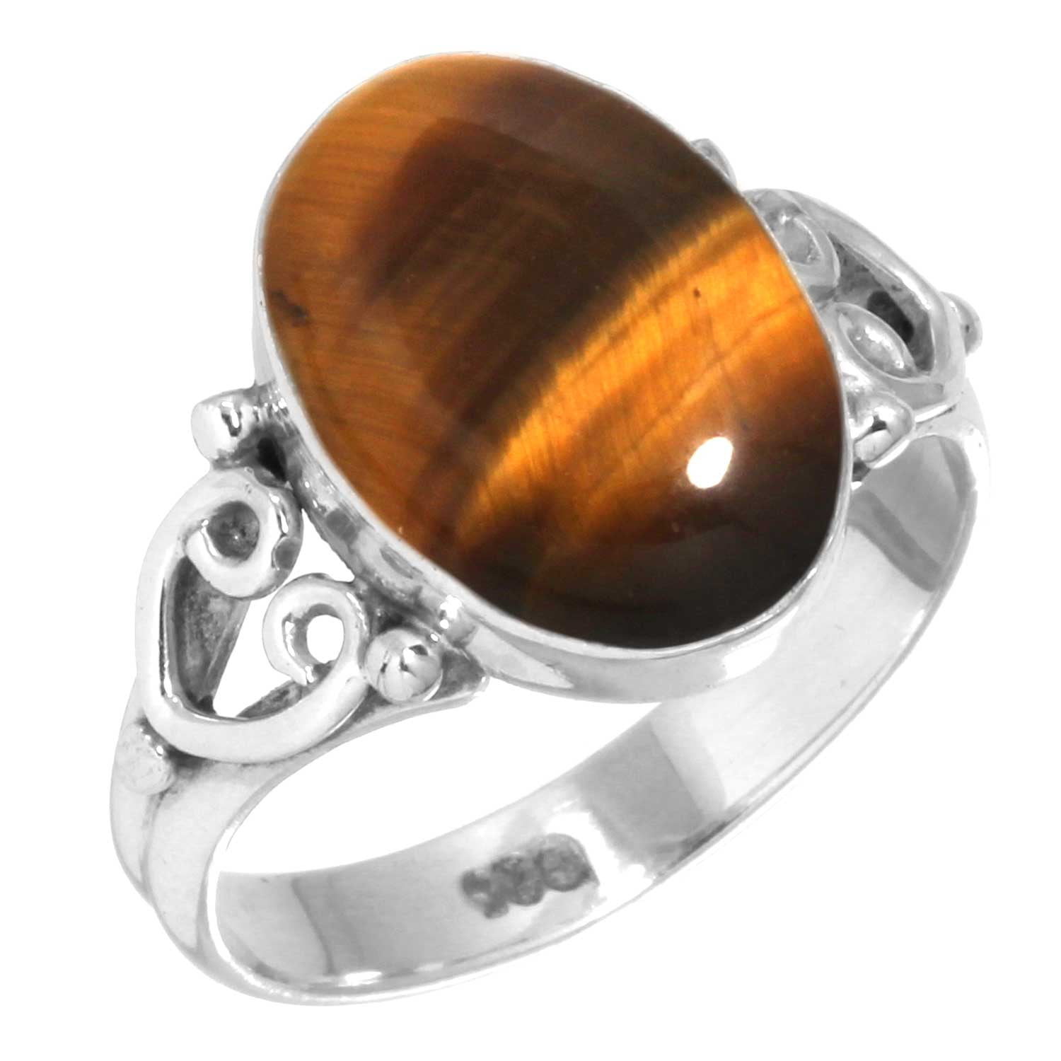 925 Sterling Silver Ring For Women - Girls Brown Real Tiger Eye ...