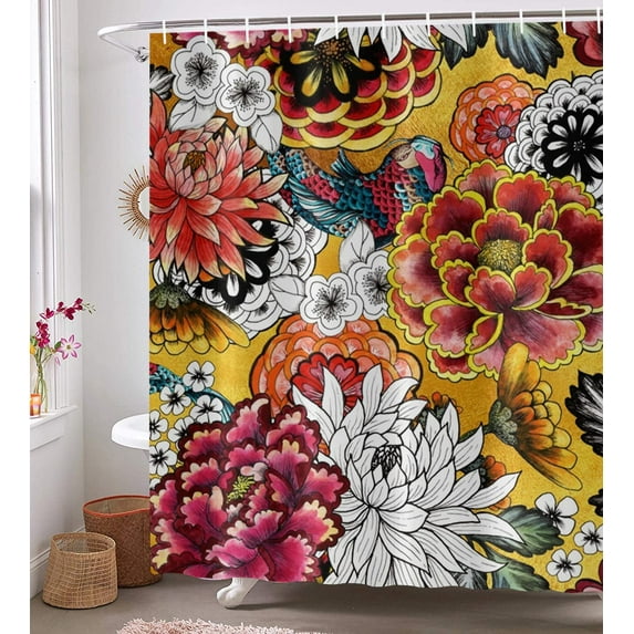 Boho Shower Curtain, Retro Indian Bohemian Mandala Floral Bright Color ...