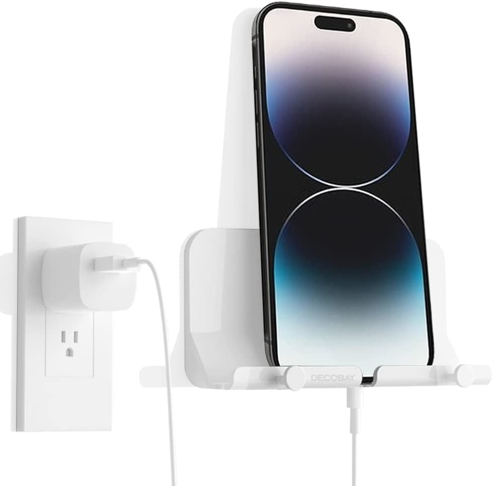 DECOBAY Wall Mount Phone Holder with Data Cable Receiving Hole Adhesive ...