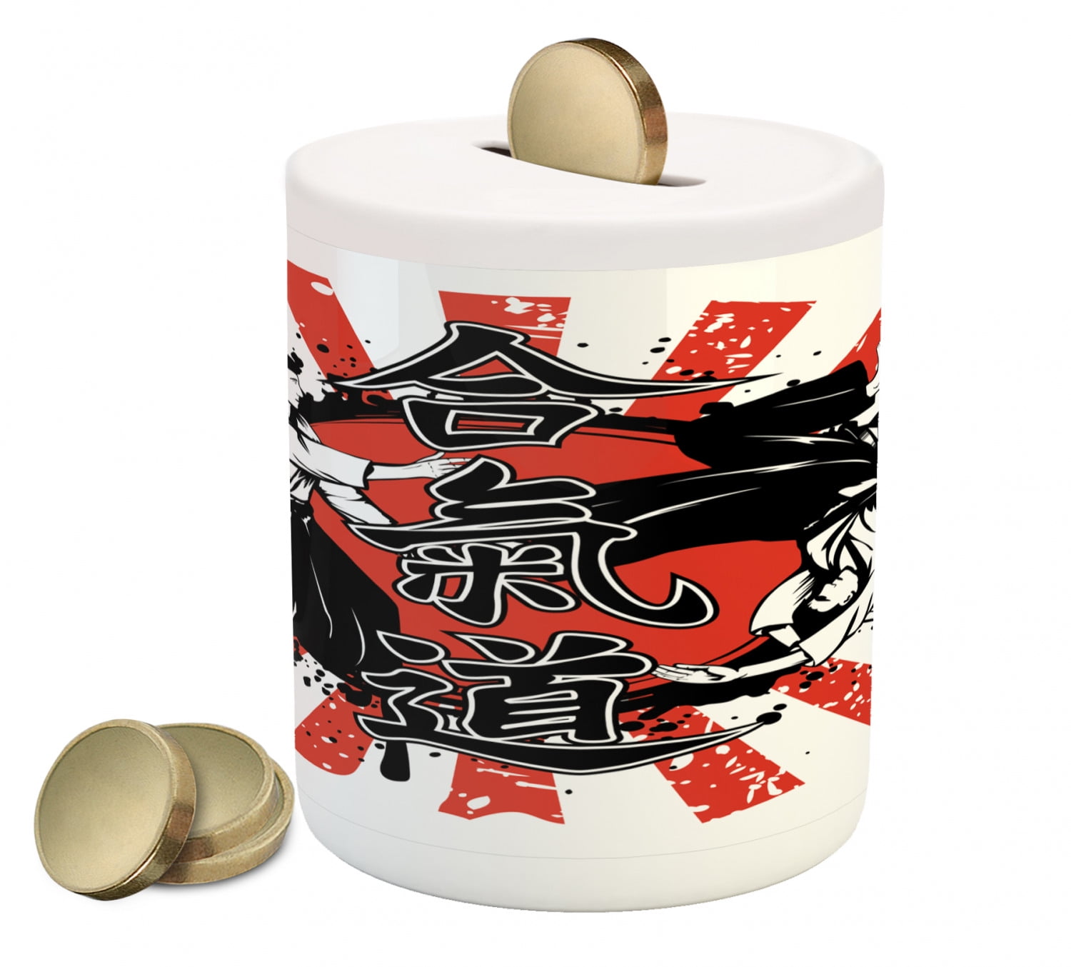 Japanese Piggy Bank, Crossed Samurai Hieroglyph Background 2 Ronin Ai o ...