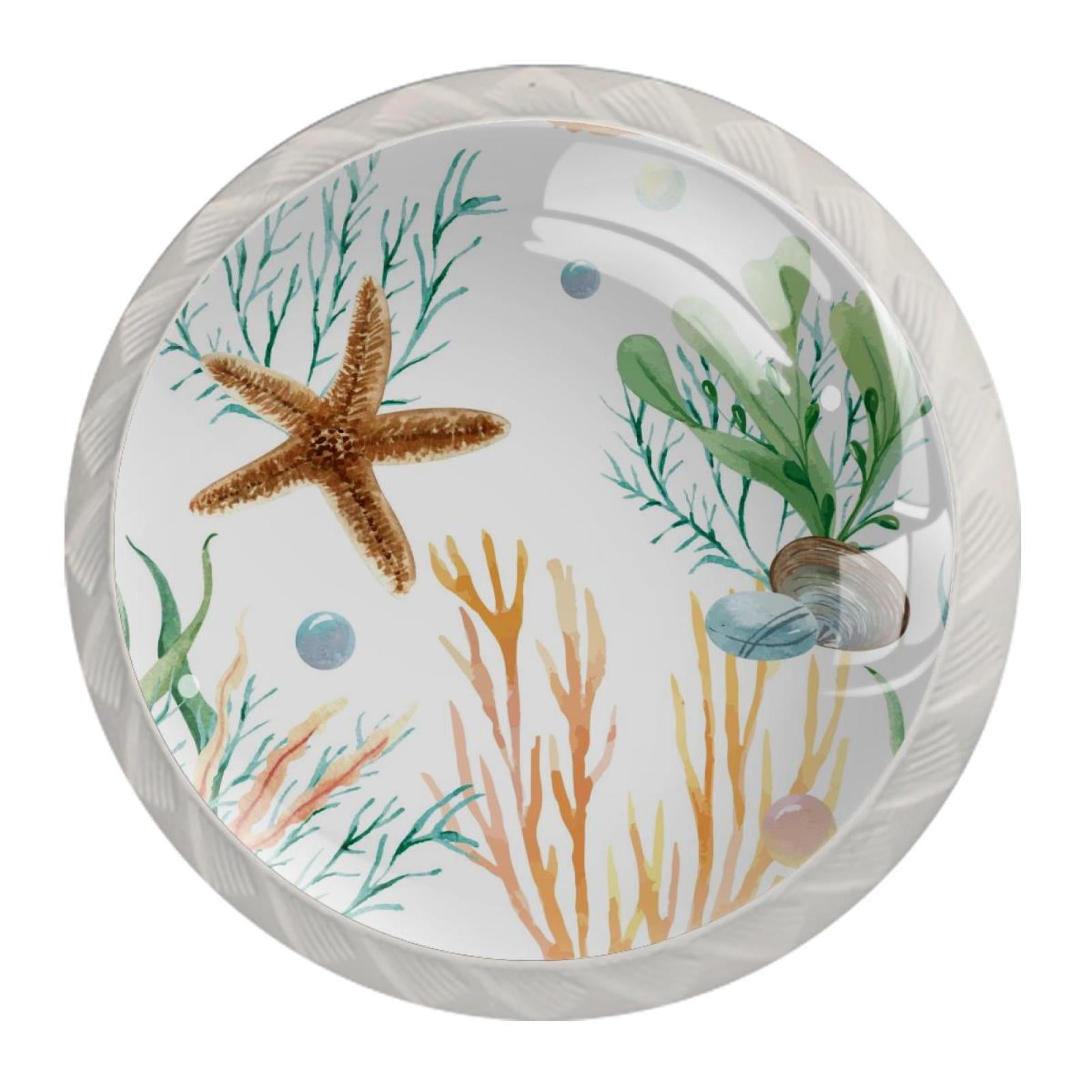 Ownta Sea Shell Starfish Marine Life Round Glass Drawer Handles Knobs ...