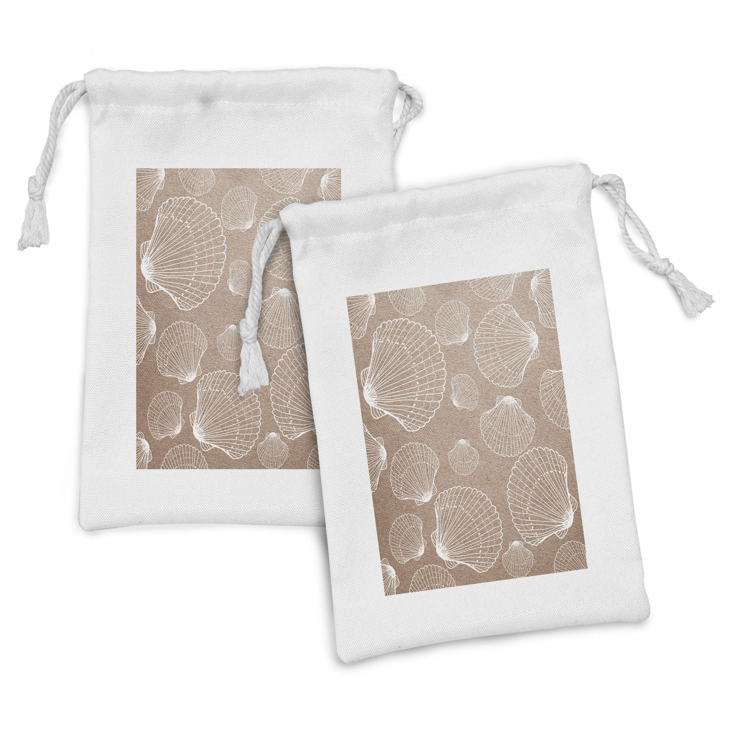 Seashell Fabric Pouch Set of 2, Nautical Themed Illustration with ...