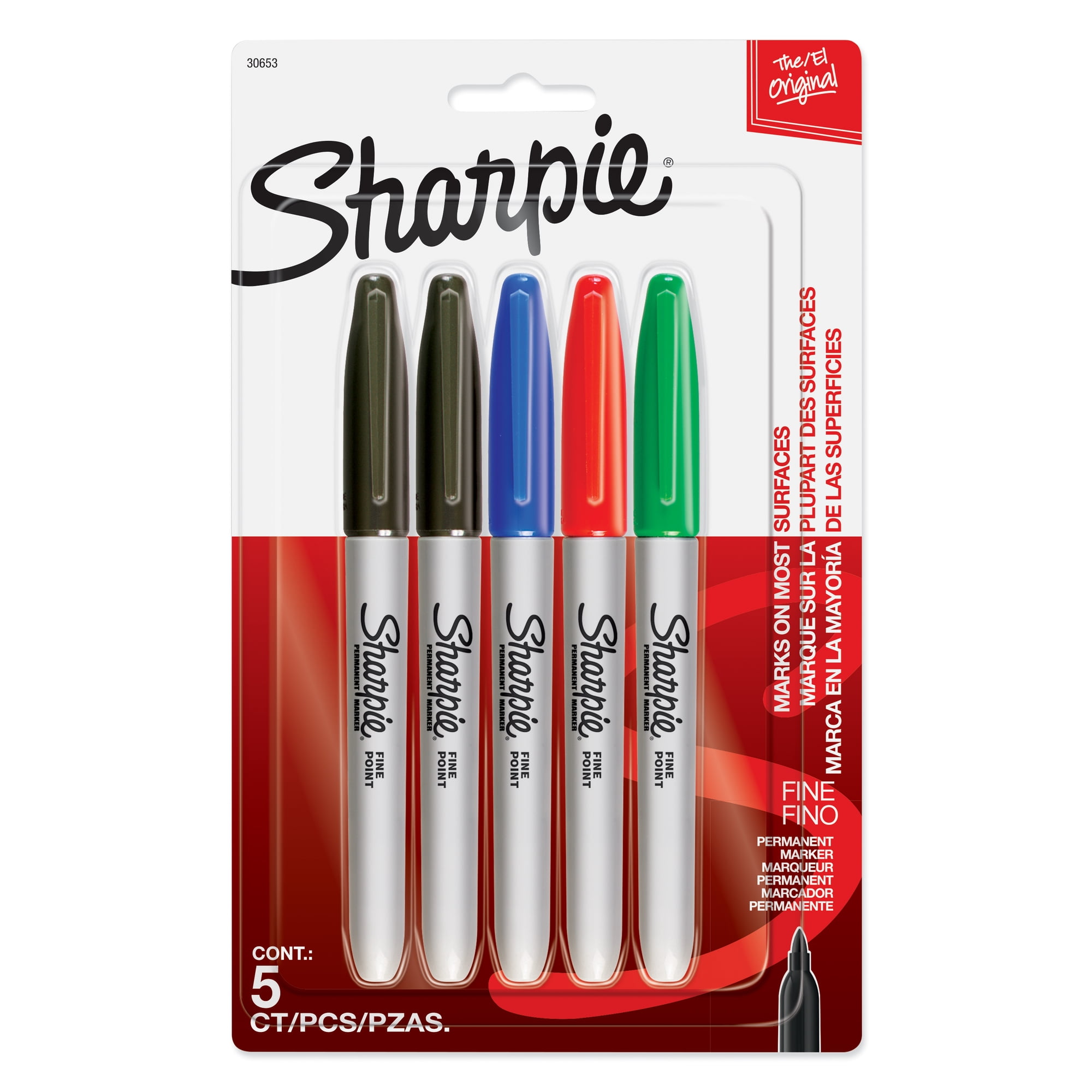 Sharpie Permanent Markers  Fine Point  Assorted Colours  5 Count